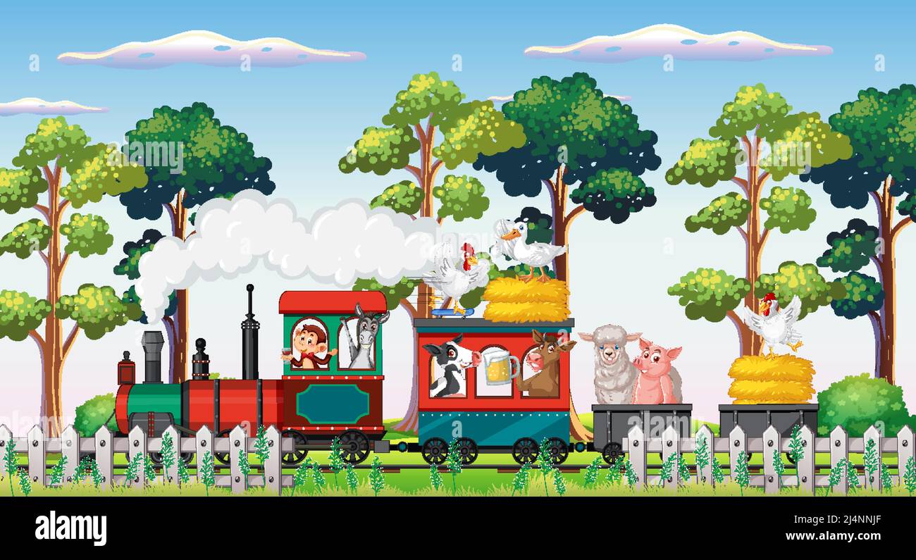 Many animals on the train illustration Stock Vector Image & Art - Alamy