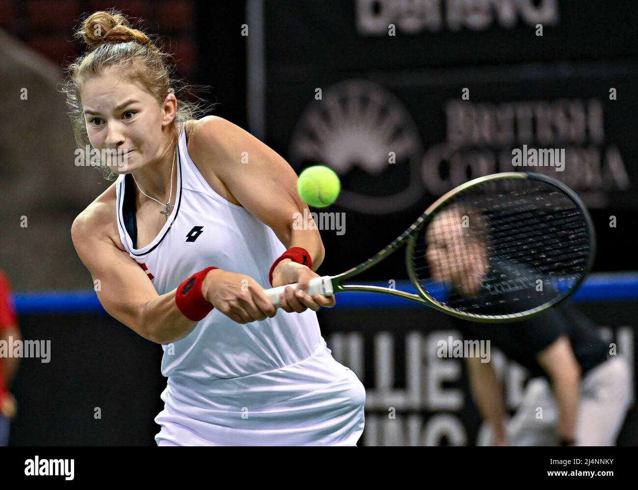 Vancouver, Canada. 16th Apr, 2022. Team Latvia's Daniela Vismane ...