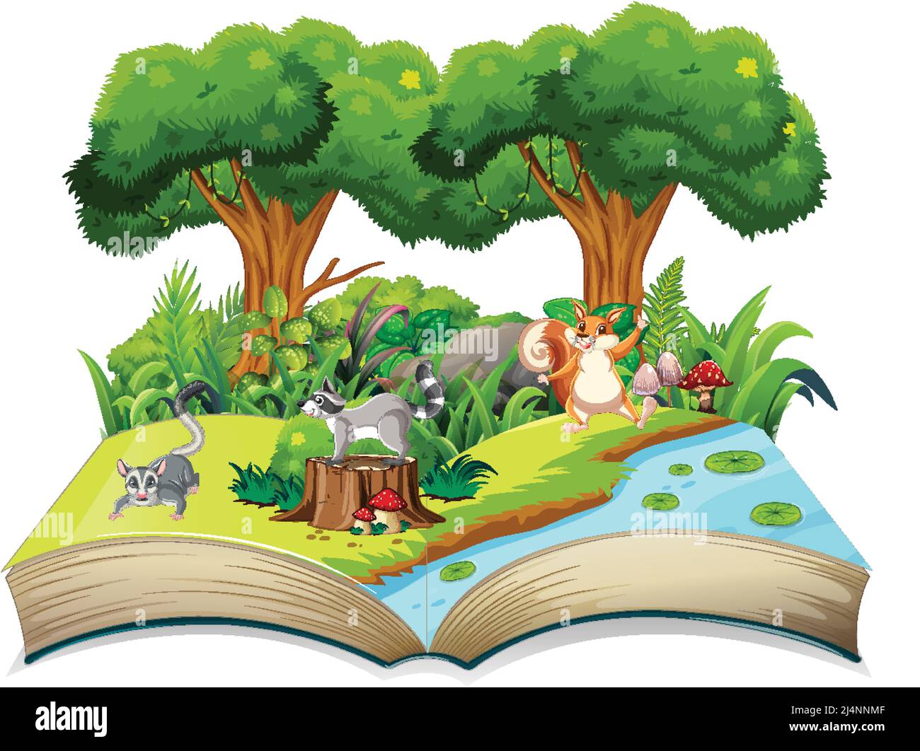 Opened fantasy book with cute animals illustration Stock Vector Image ...