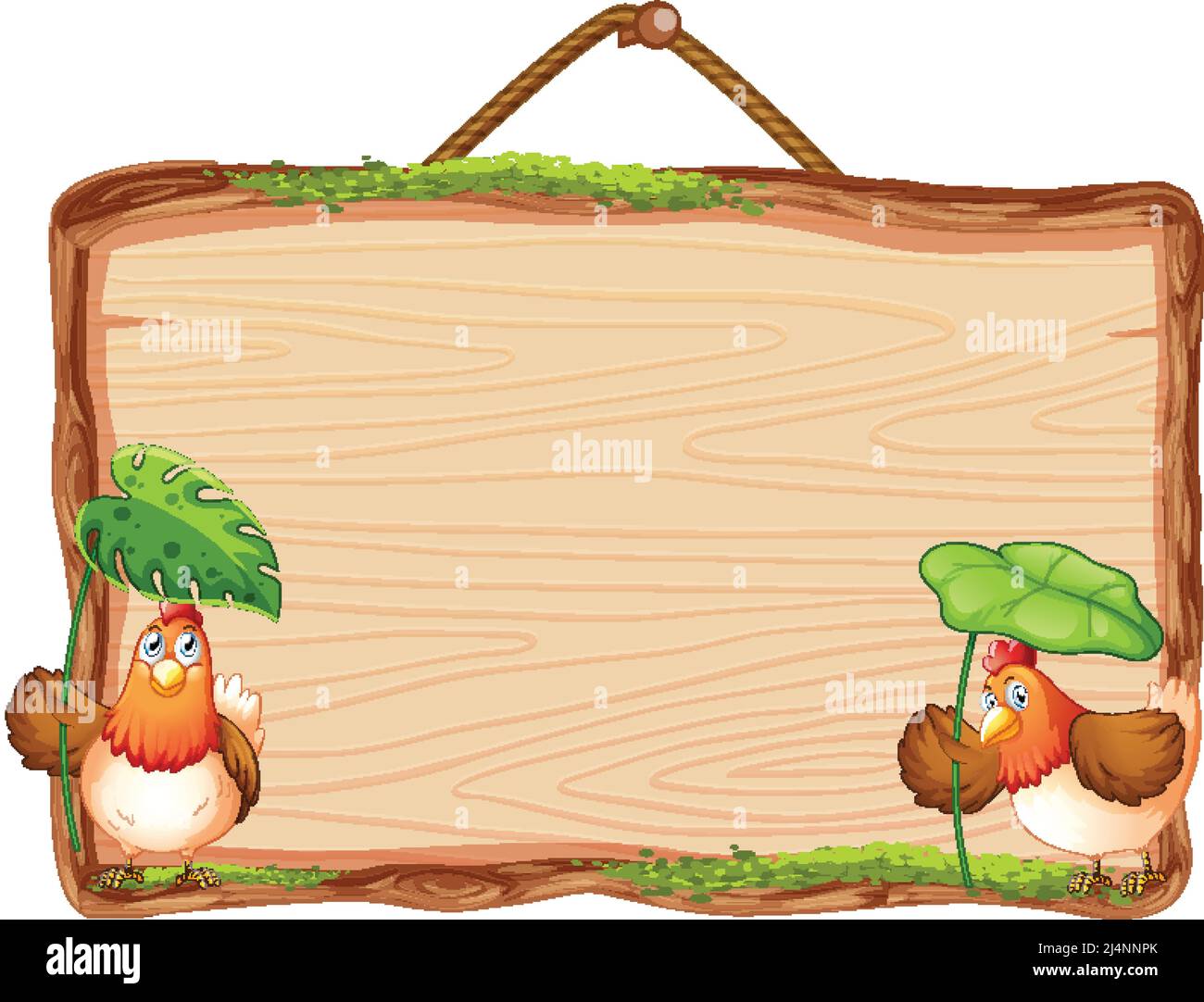 Blank wooden signboard with chicken cartoon illustration Stock Vector ...