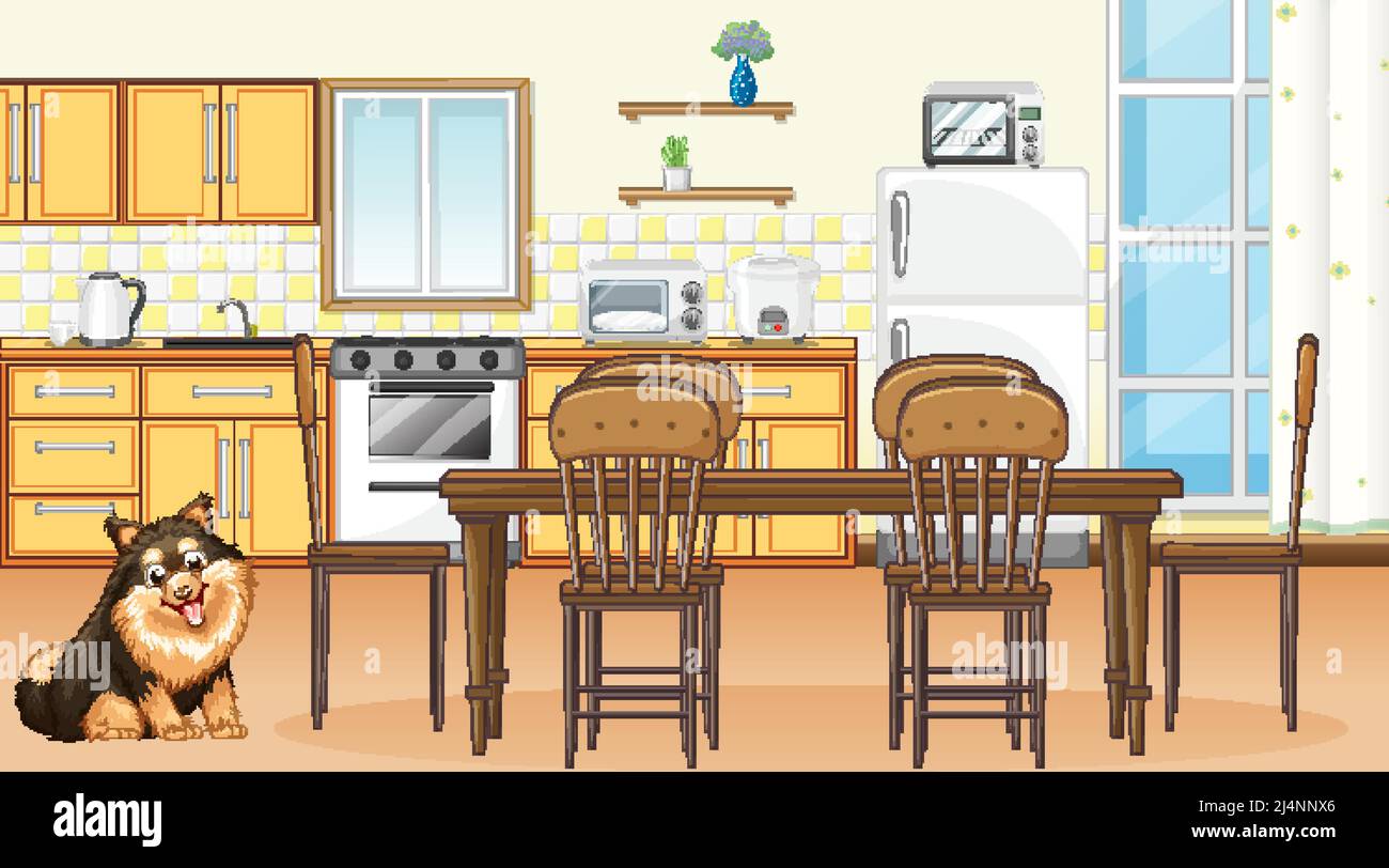 Set of different domestic animals in kitchen illustration Stock Vector ...