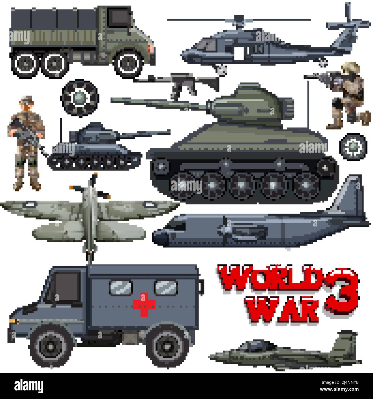 Military elements and vehicles set illustration Stock Vector Image ...