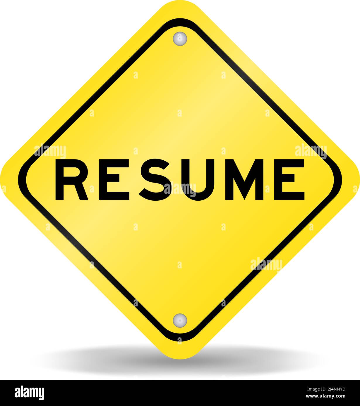 Yellow color transportation sign with word resume on white background ...