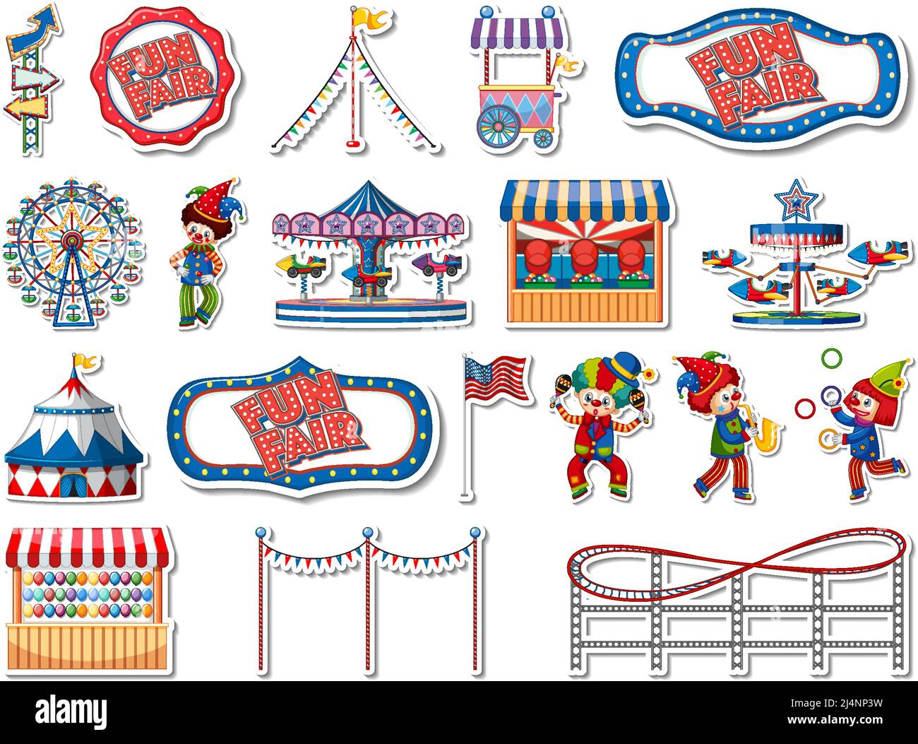 Sticker set of amusement park and fun fair objects illustration Stock ...