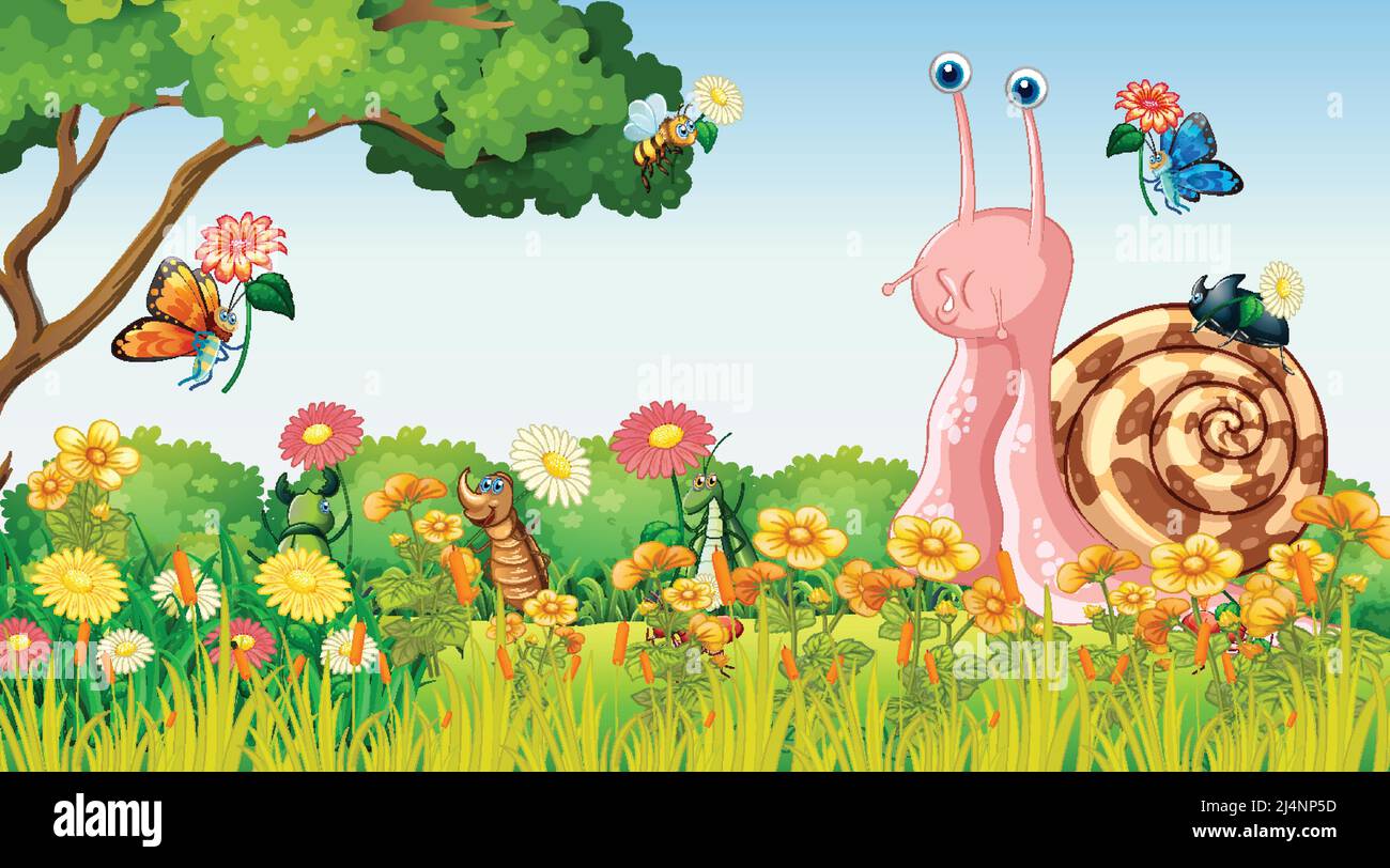 Nature scene with cartoon insects illustration Stock Vector Image & Art ...