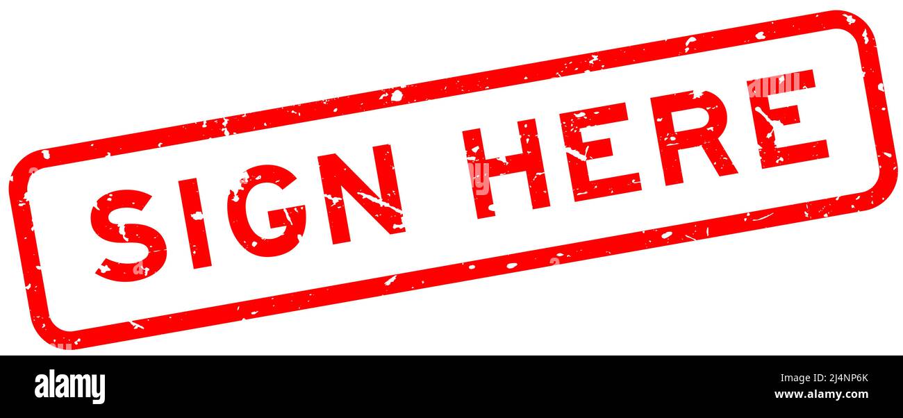 Grunge red sign here word square rubber seal stamp on white background ...