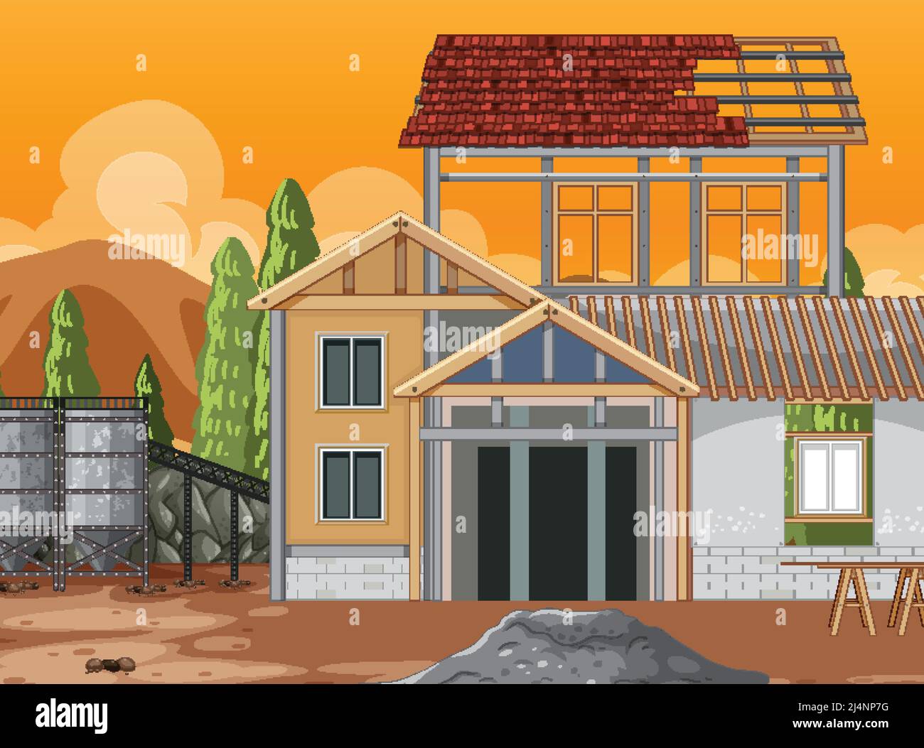 Building construction site scene illustration Stock Vector Image & Art ...