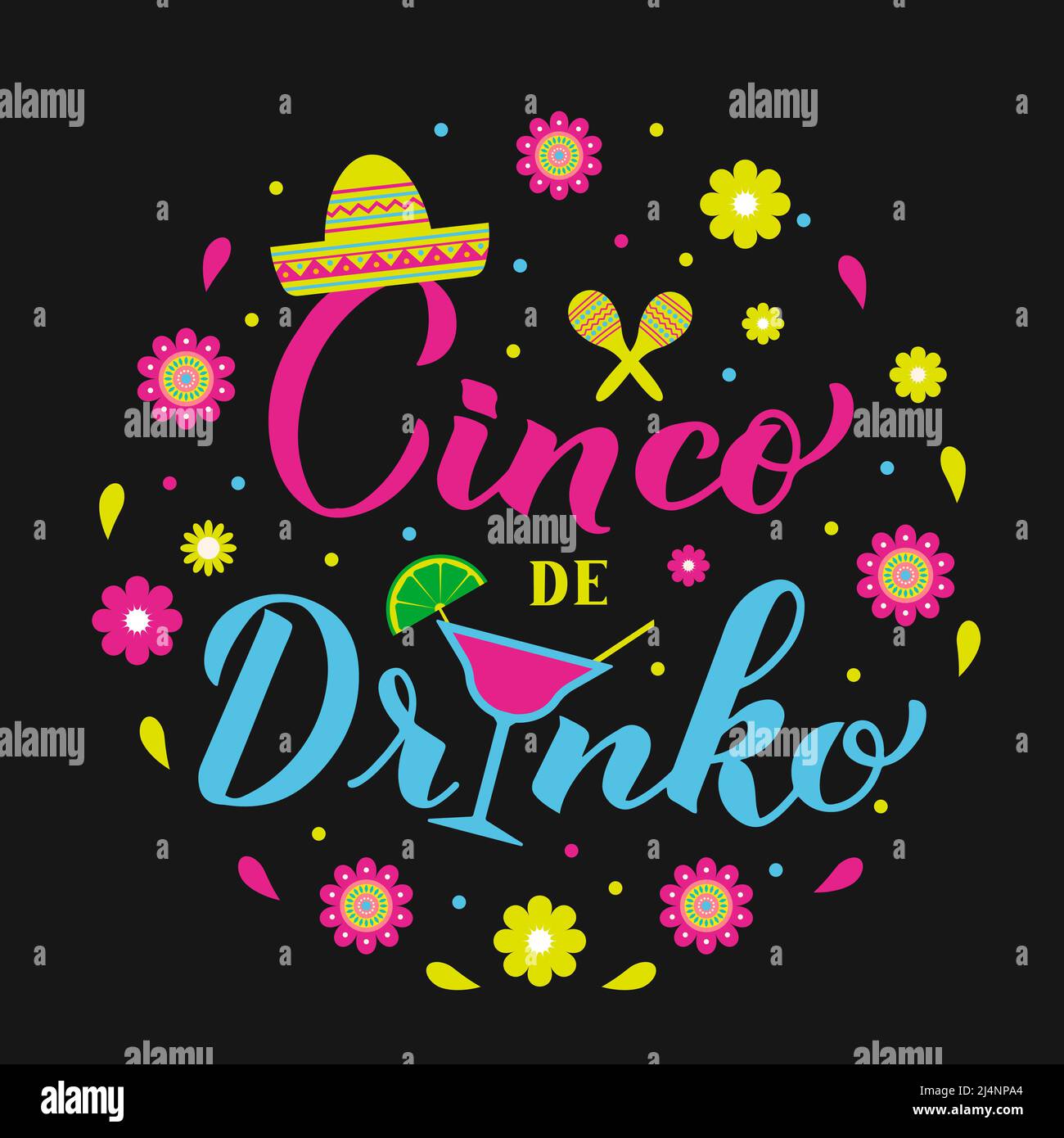 Cinco de Drinko calligraphy hand lettering. Mexican holiday Cinco De ...
