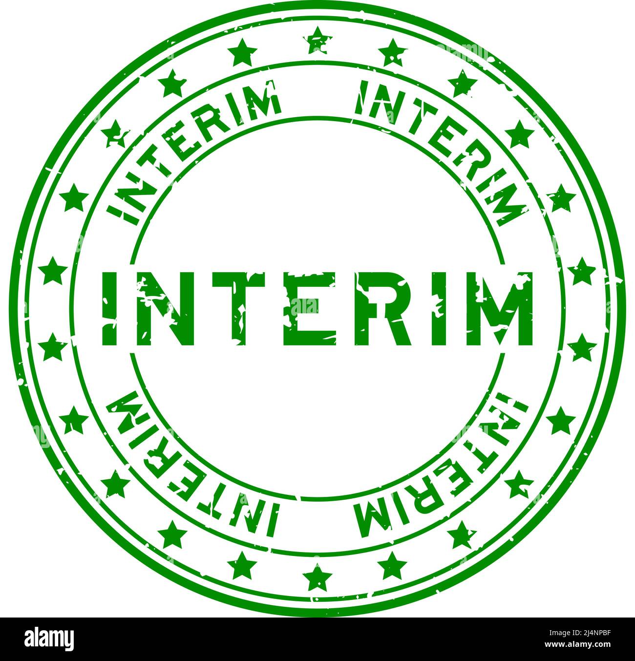 Grunge green interim word with star icon round rubber seal stamp on ...