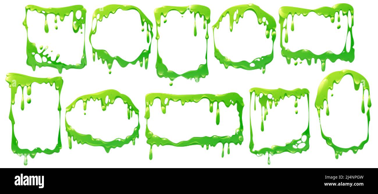 Frames of liquid green slime flows, dripping poison goo. Vector cartoon ...