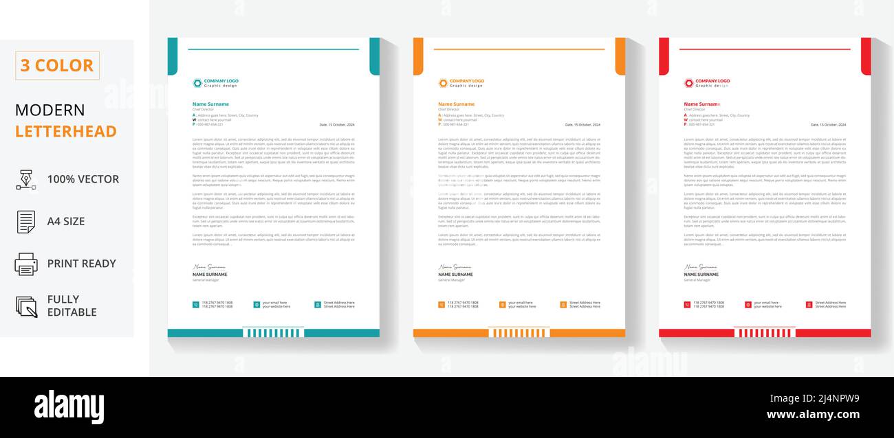 Abstract Professional business letterhead design template in red, blue, green & orange for a ...