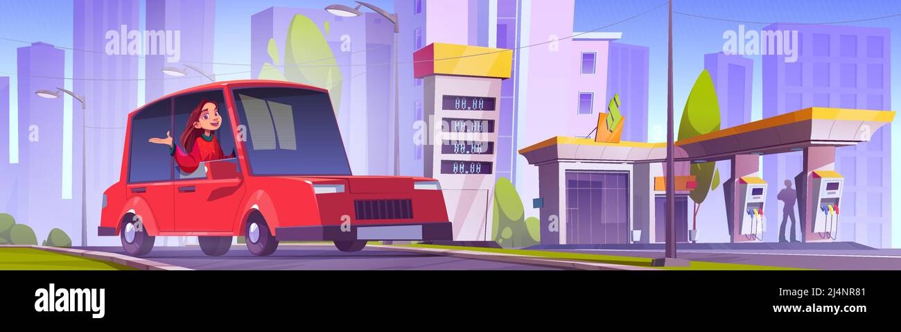 Girl petrol station Stock Vector Images - Alamy