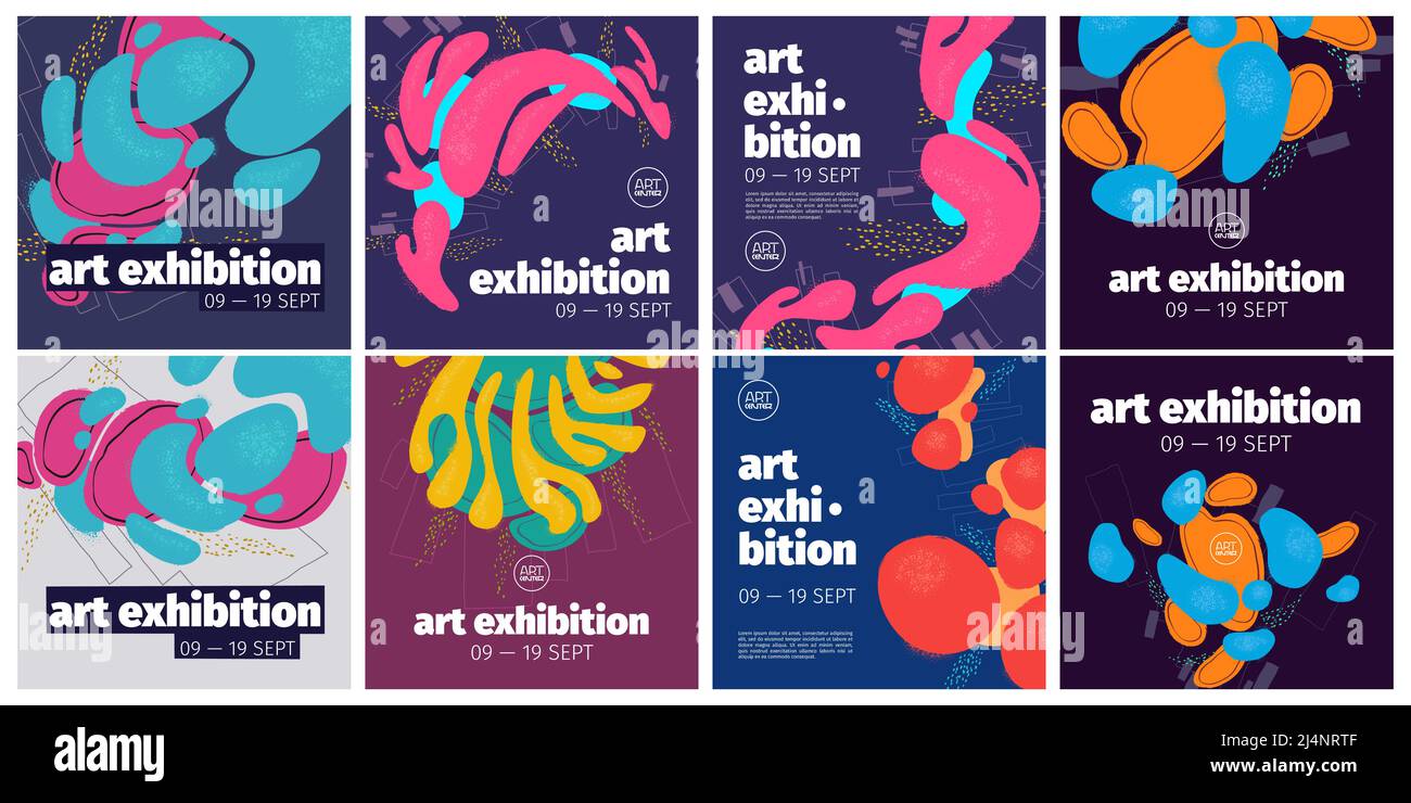 Art center exhibition banners with abstract background with hand drawn ...