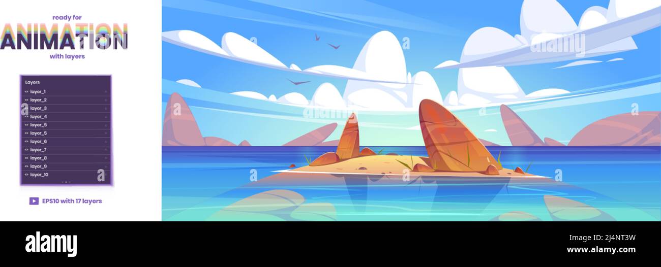 Ocean or sea nature landscape, parallax background with 2d separated ... Ocean or sea nature landscape, parallax background with 2d separated ...