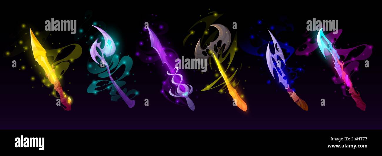 Magic swords, hatchets and knives for game interface. Vector cartoon ...