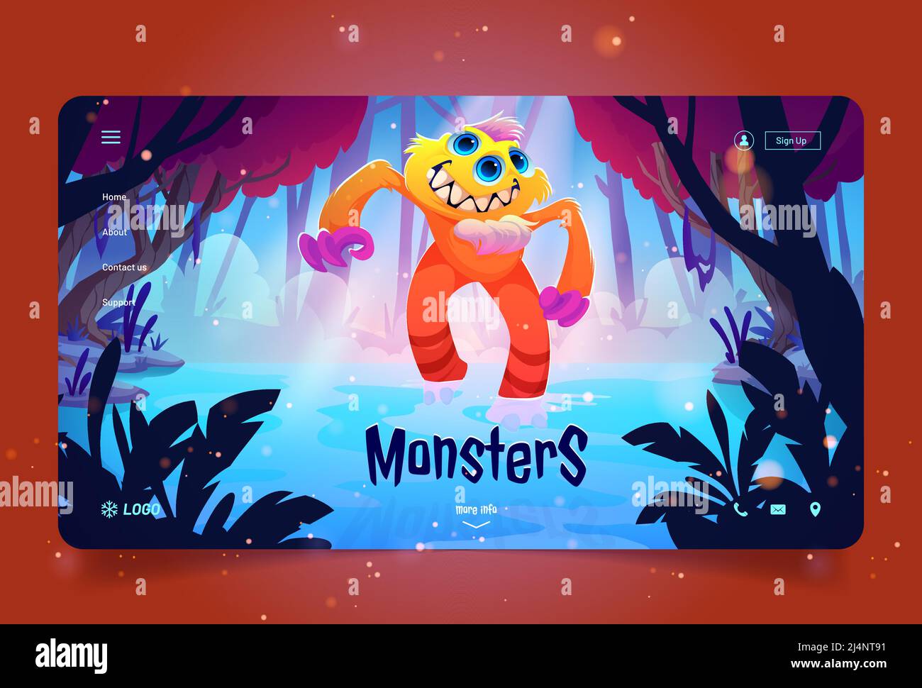 Monsters cartoon landing page, strange funny animal, smiling toothed ...