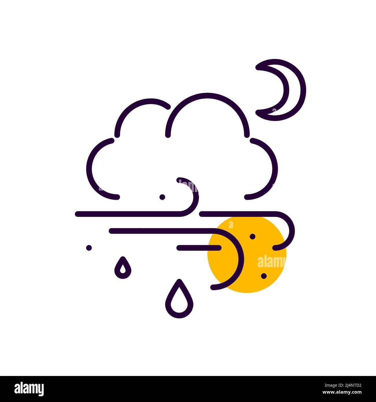 Bad weather autumn night. Rain and wind. Pixel perfect, editable stroke ...