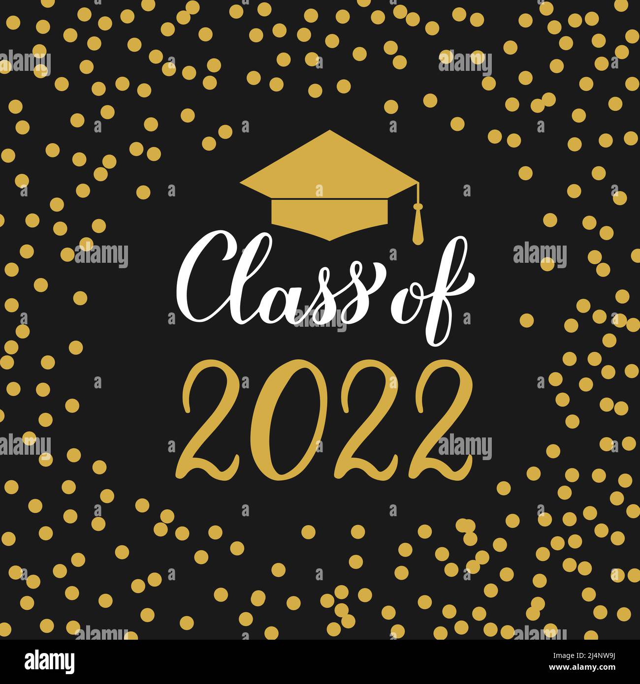 Class of 2022 lettering with graduation cap on black background with ...