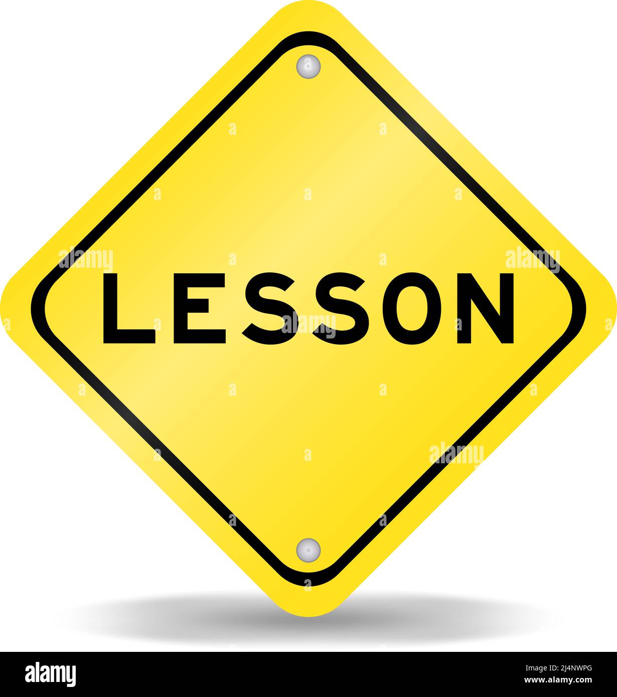 Yellow color transportation sign with word lesson on white background ...