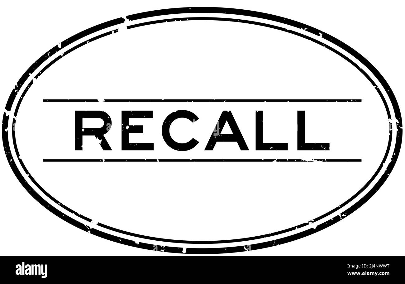 Grunge black recall word oval rubber seal stamp on white background ...