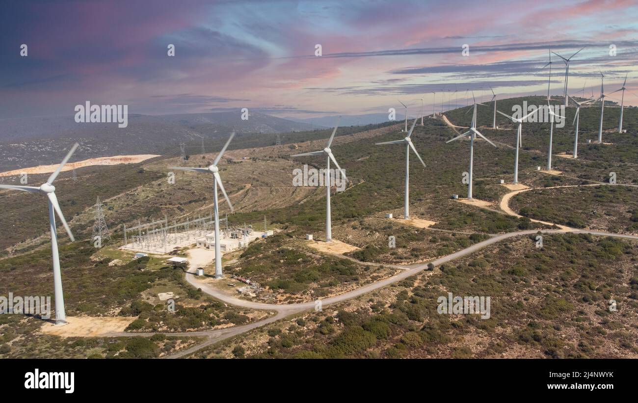 Windpower and agriculture. Wind turbines for electricity generation ...