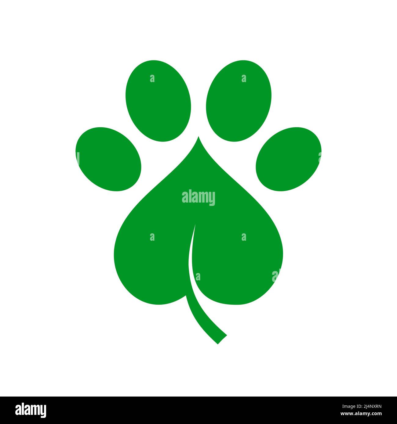 Paw leaf icon. Green heart shaped leaf with animal footprint ...