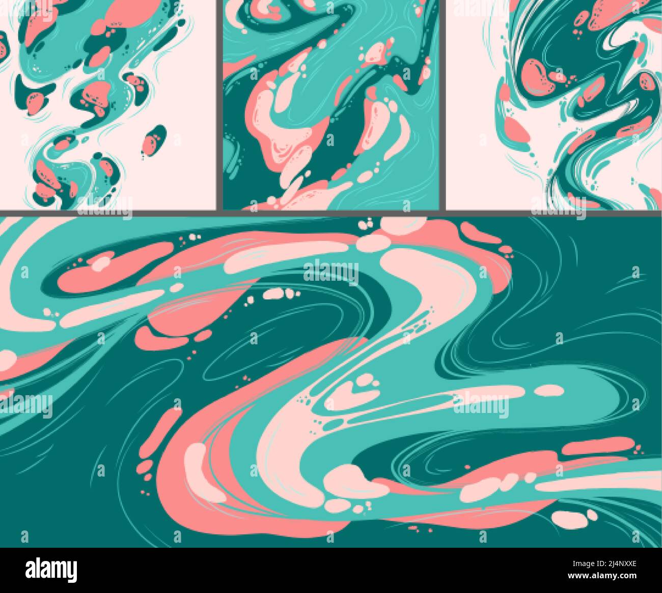 Modern posters with abstract fluid pattern, flow shapes and lines ...