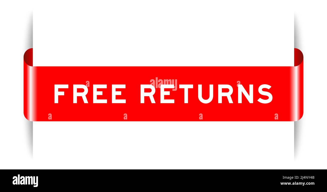 Red color inserted label banner with word free returns on white ...