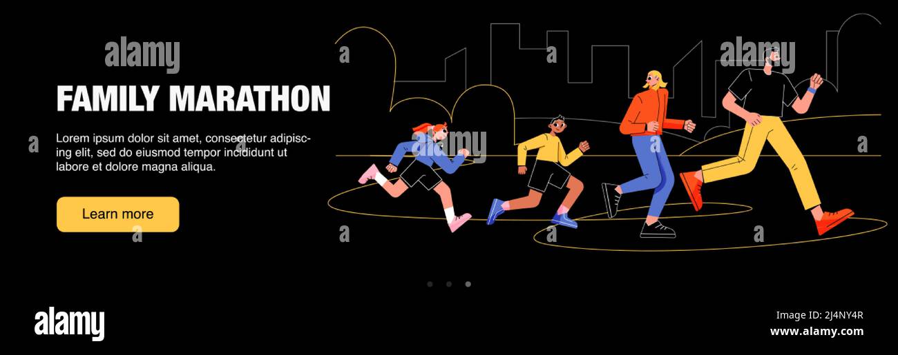 Family marathon web banner, invitation to outdoor running physical ...