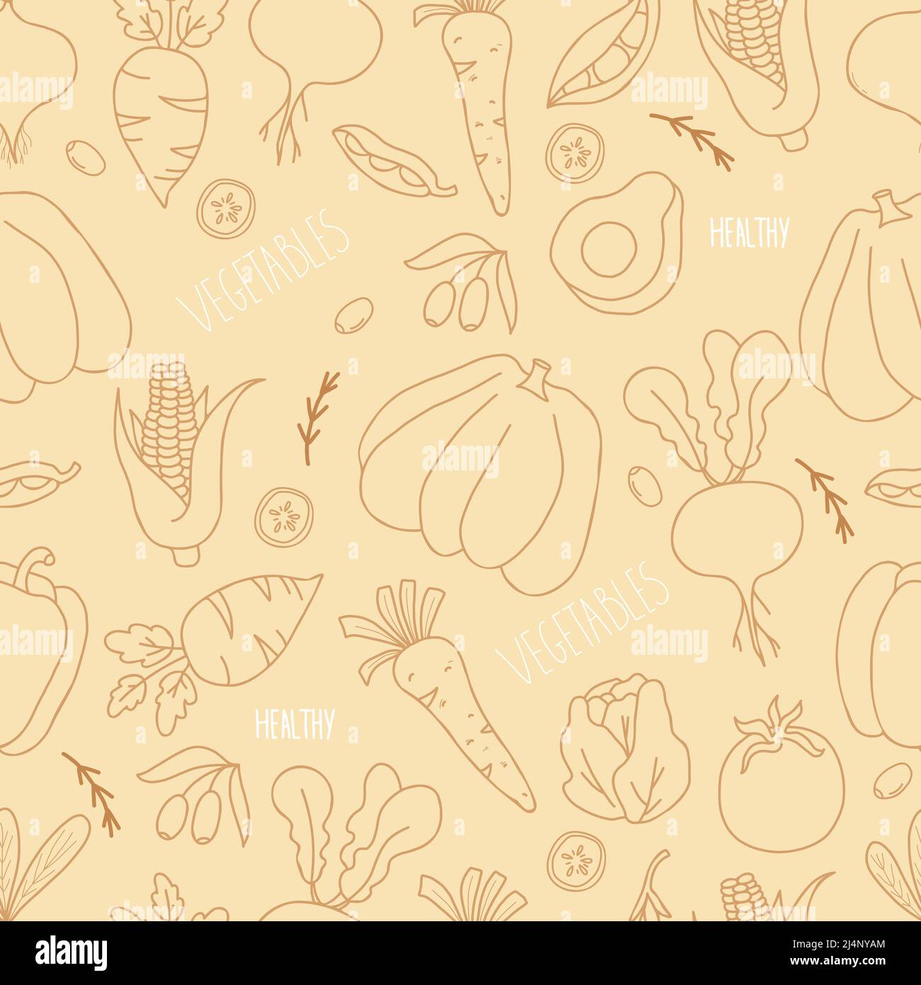 Seamless background with vegetables. Linear hand drawings Pumpkin ...