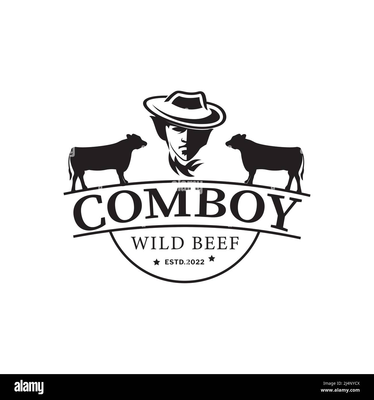 Cowboy head logo and two cows vintage emblem symbol design template ...