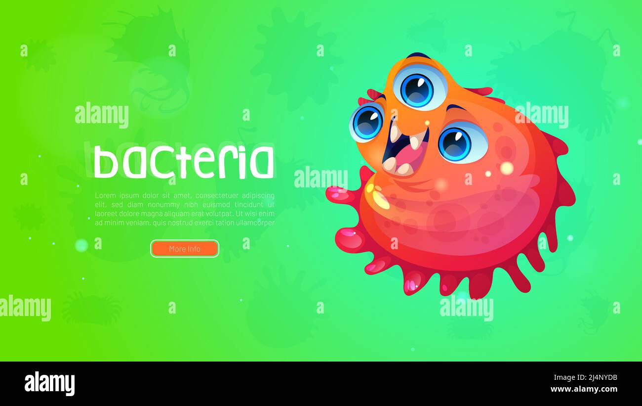 Bacteria poster with cute germ character on green background. Vector ...
