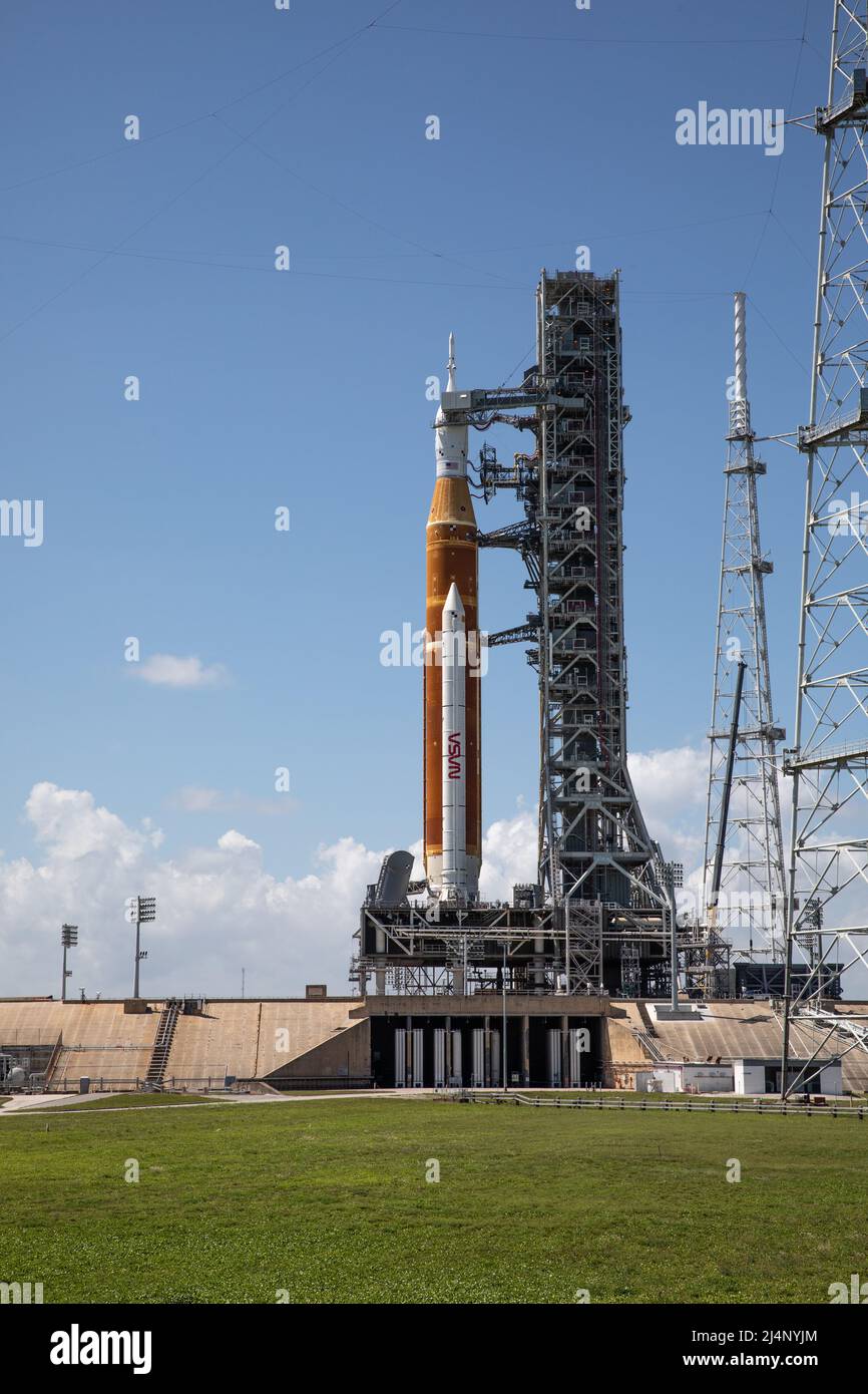 KENNEDY SPACE CENTRE, FLORIDA, USA - 18 March 2022 - Standing atop the ...