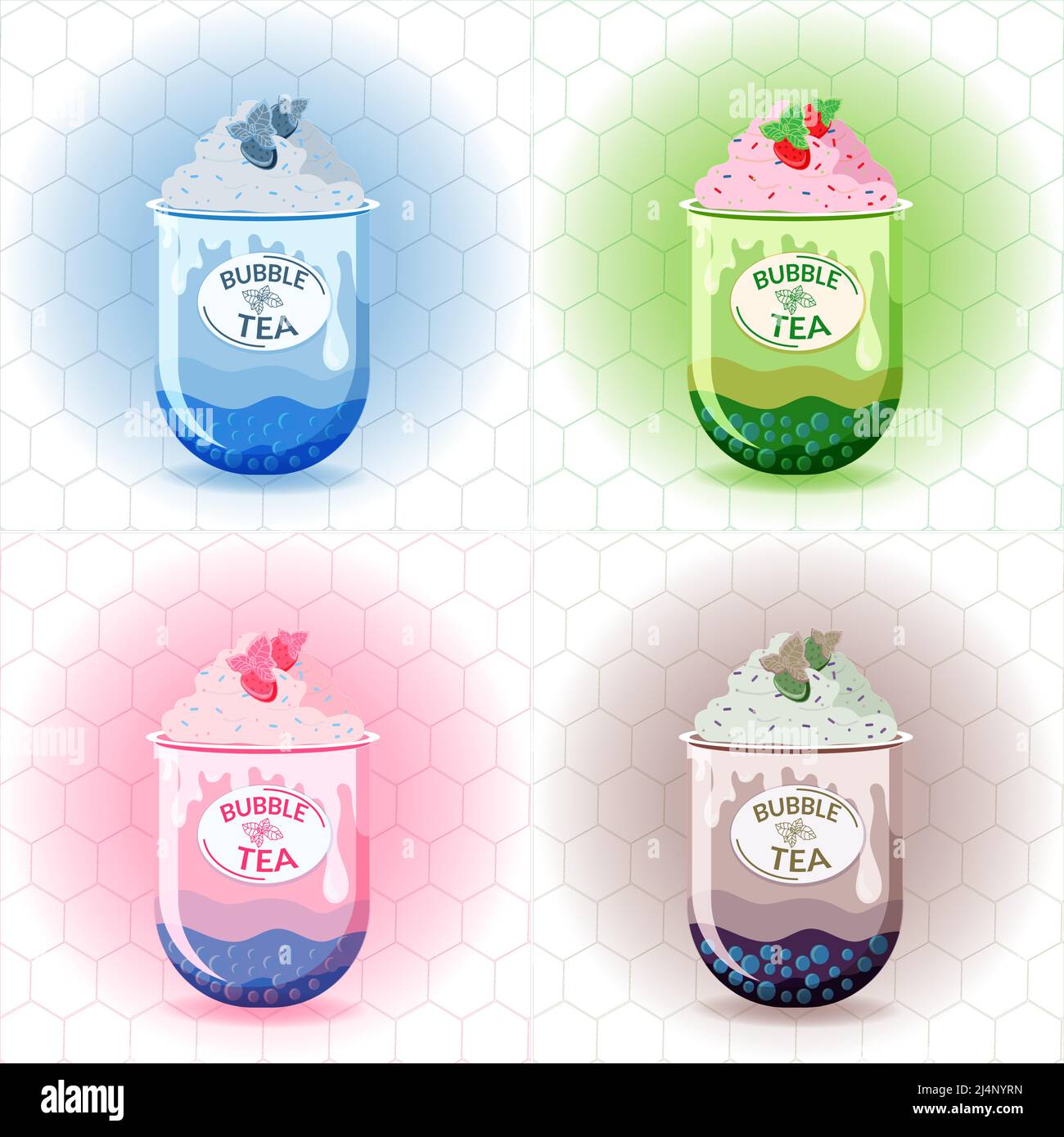 A set of different types of tea. Flat style painted elements. Fancy ...