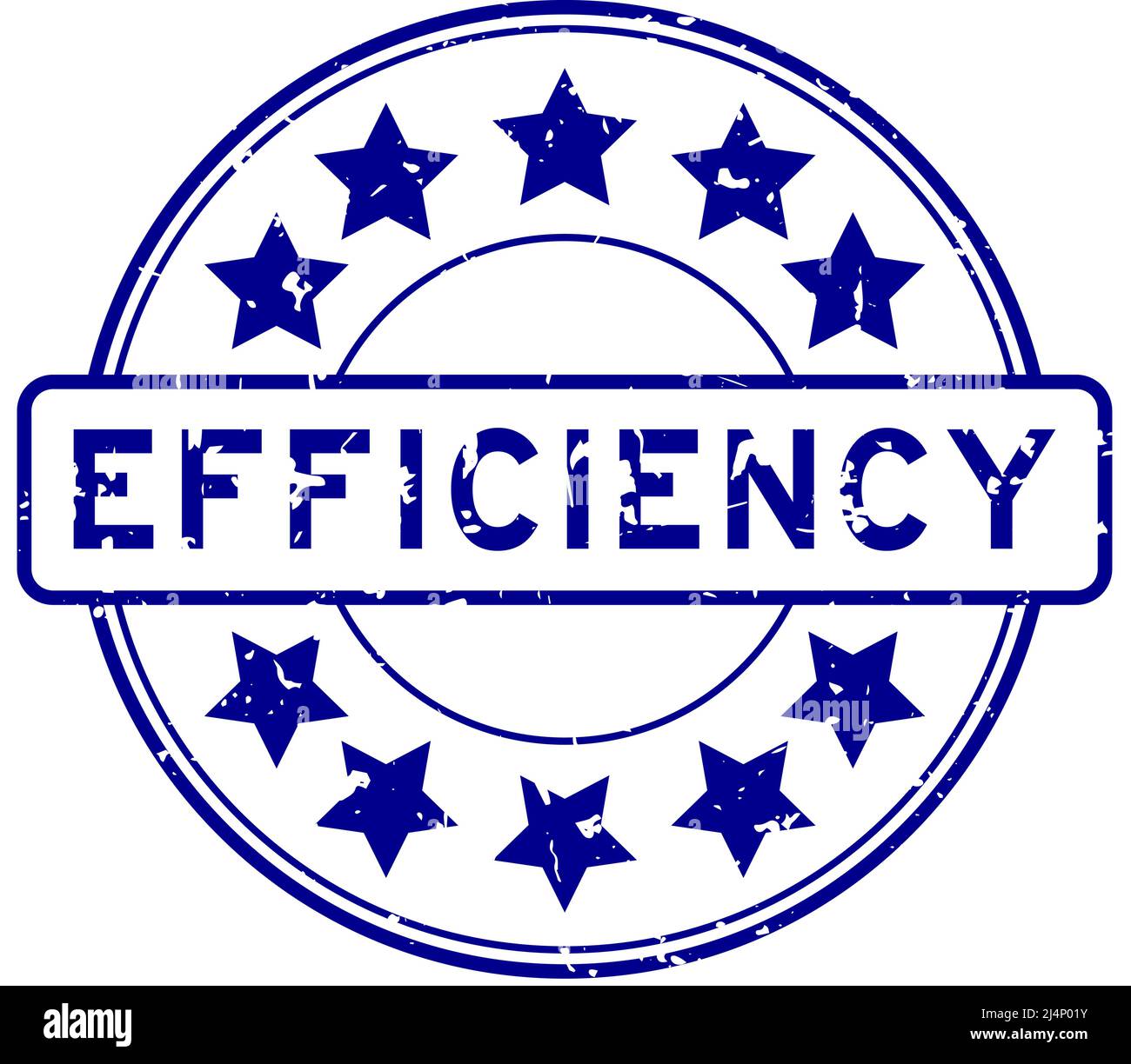 Grunge blue efficiency word with star icon round rubber seal stamp on ...