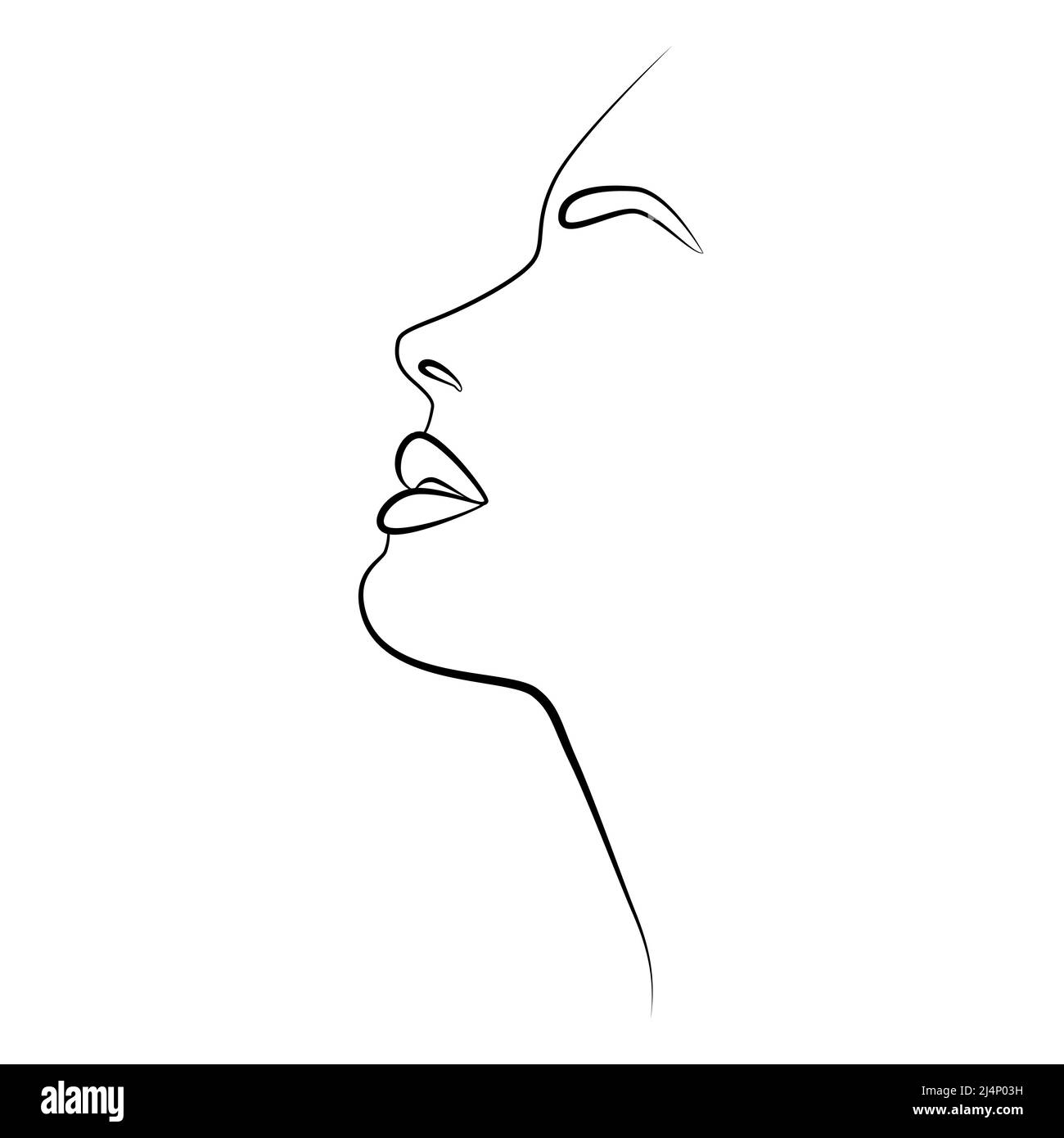A Womans Face One Line Drawing The Face And Hair Abstract Female