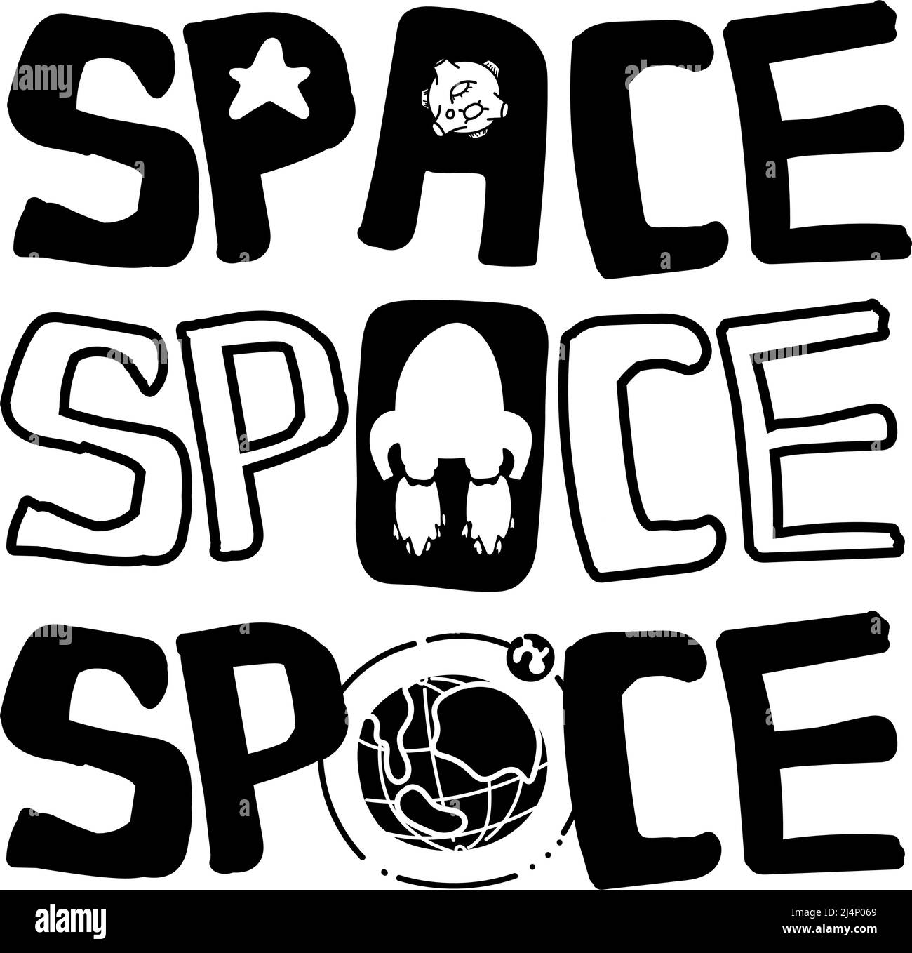 Space lettering, label set. Stylized space lettering with doodle style ...
