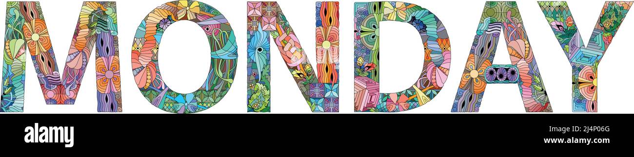 Hand-painted art design. Hand drawn illustration word Monday for t ...