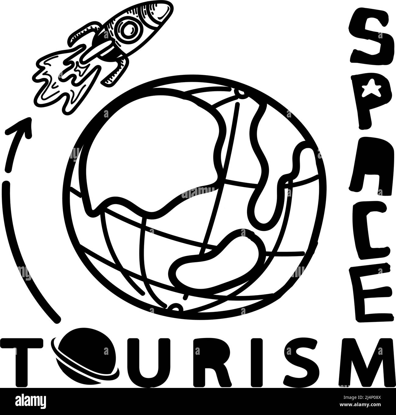 Stylized lettering about space tourism. With elements drawn in doodle ...