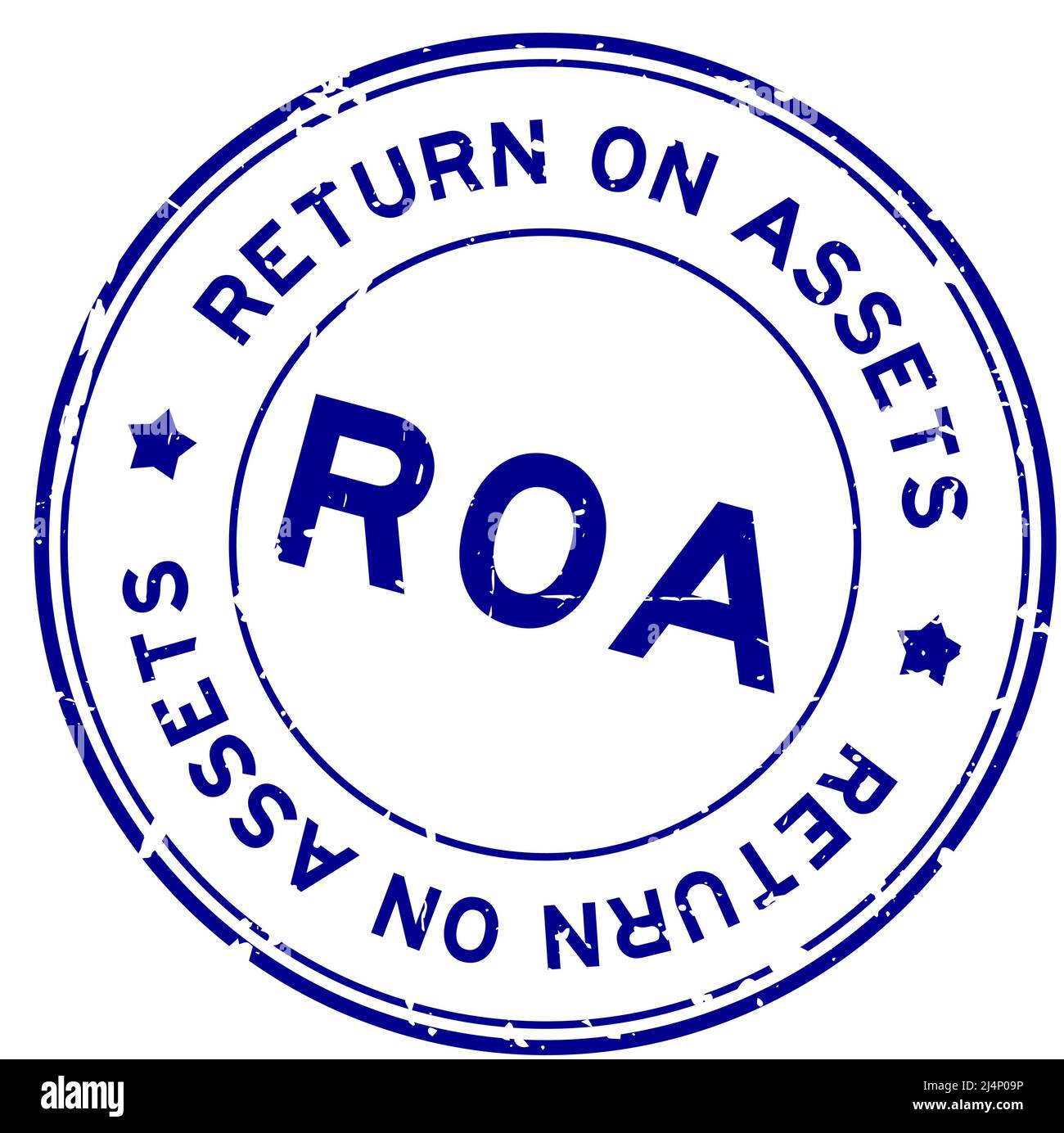 Grunge blue ROA Return on assets word round rubber seal stamp on white ...