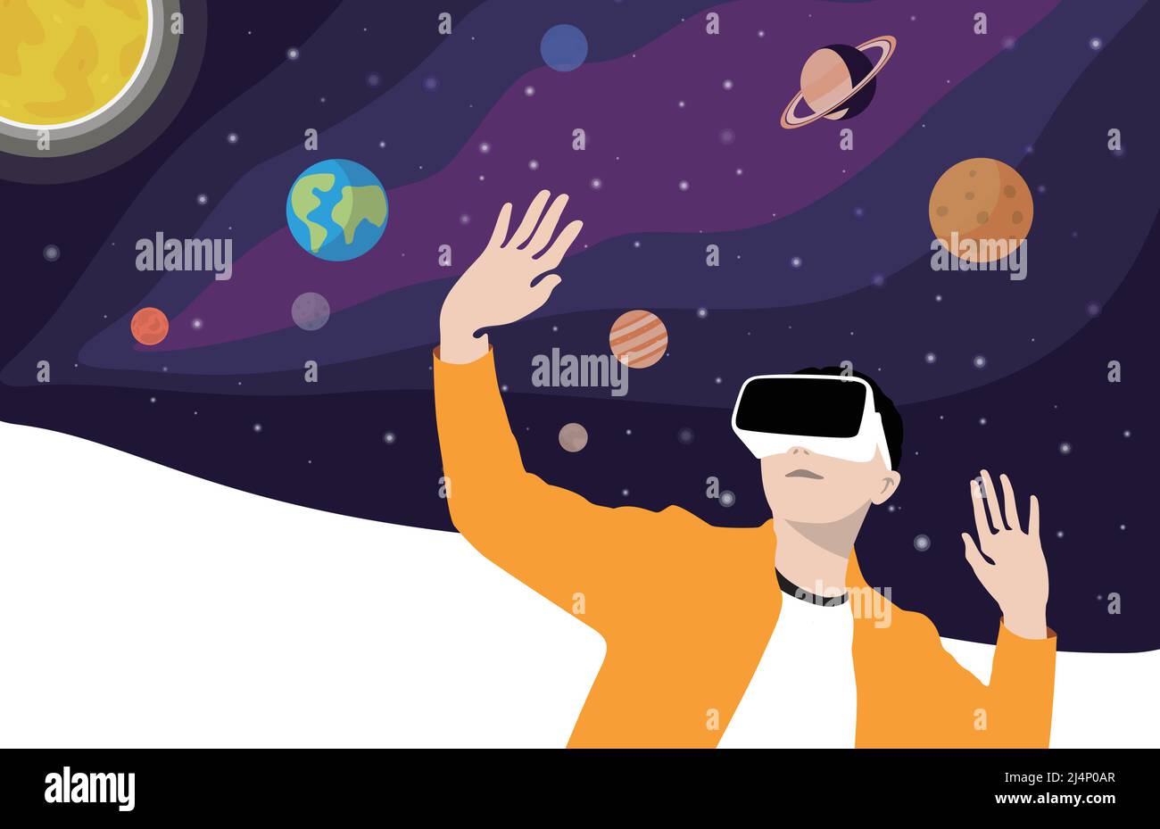 VR and Metaverse Concepts, man wearing VR glasses and touching the ...