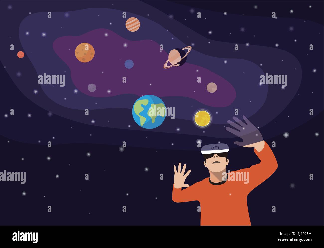 VR and Metaverse Concepts, man wearing VR glasses and touching the ...