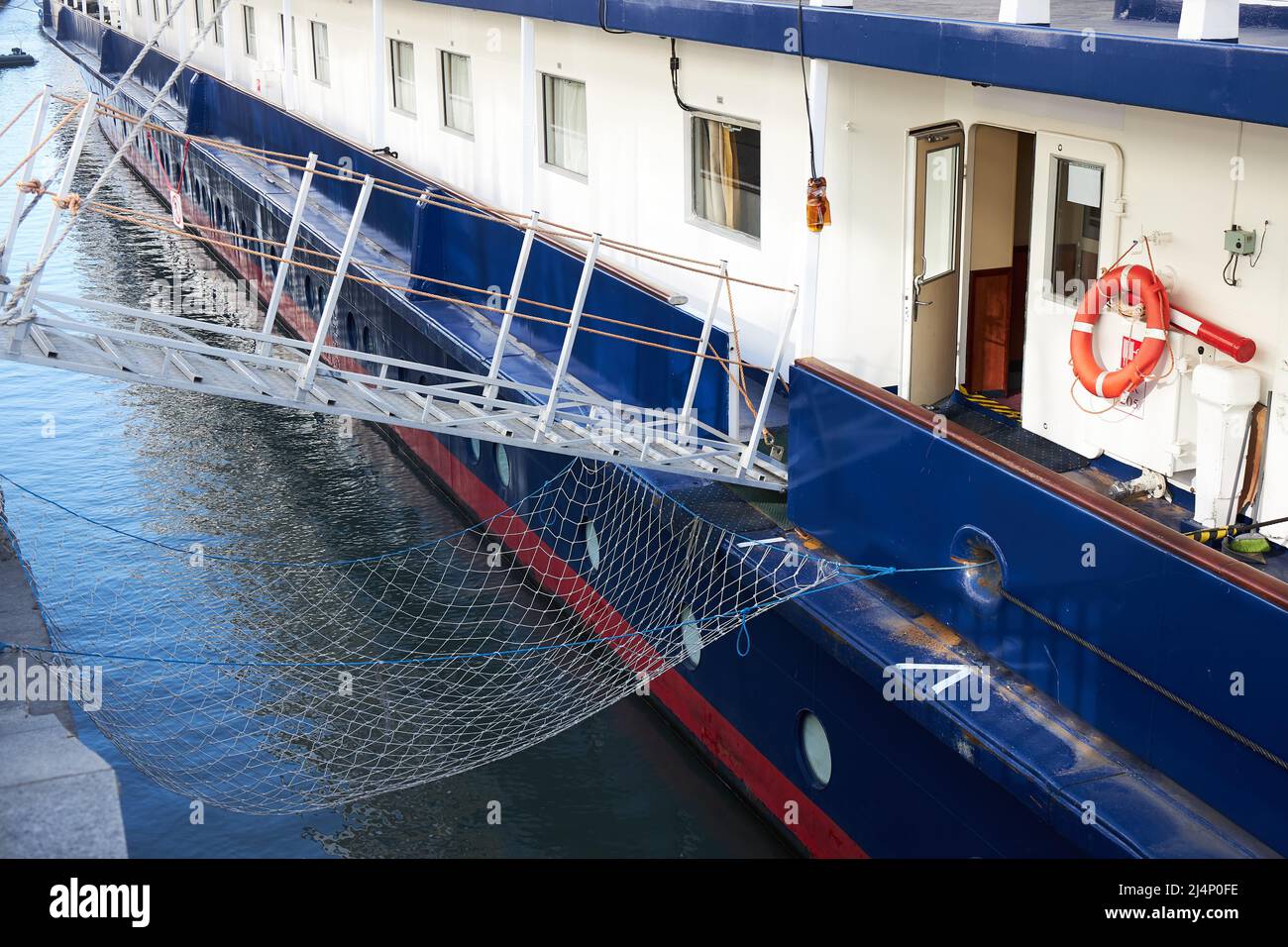 Gangway for passage of passengers to a river ship with an installed ...
