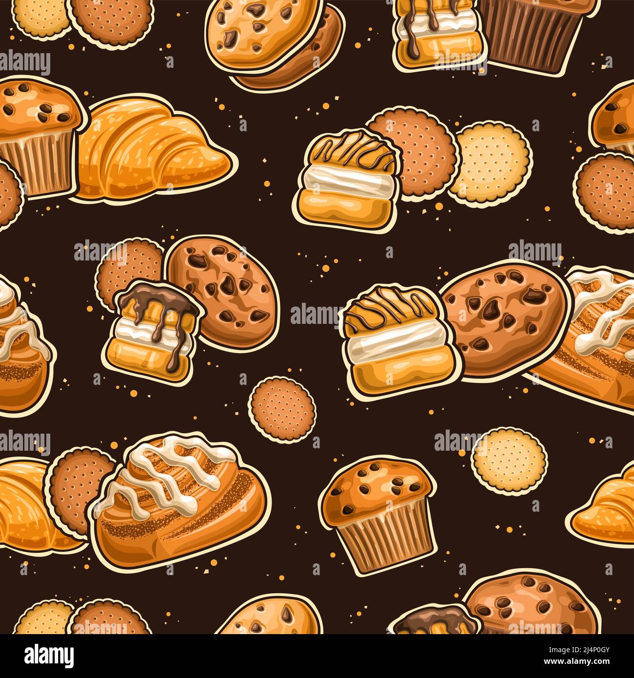 Vector Bakery Seamless Pattern, repeat background with set of cut out ...