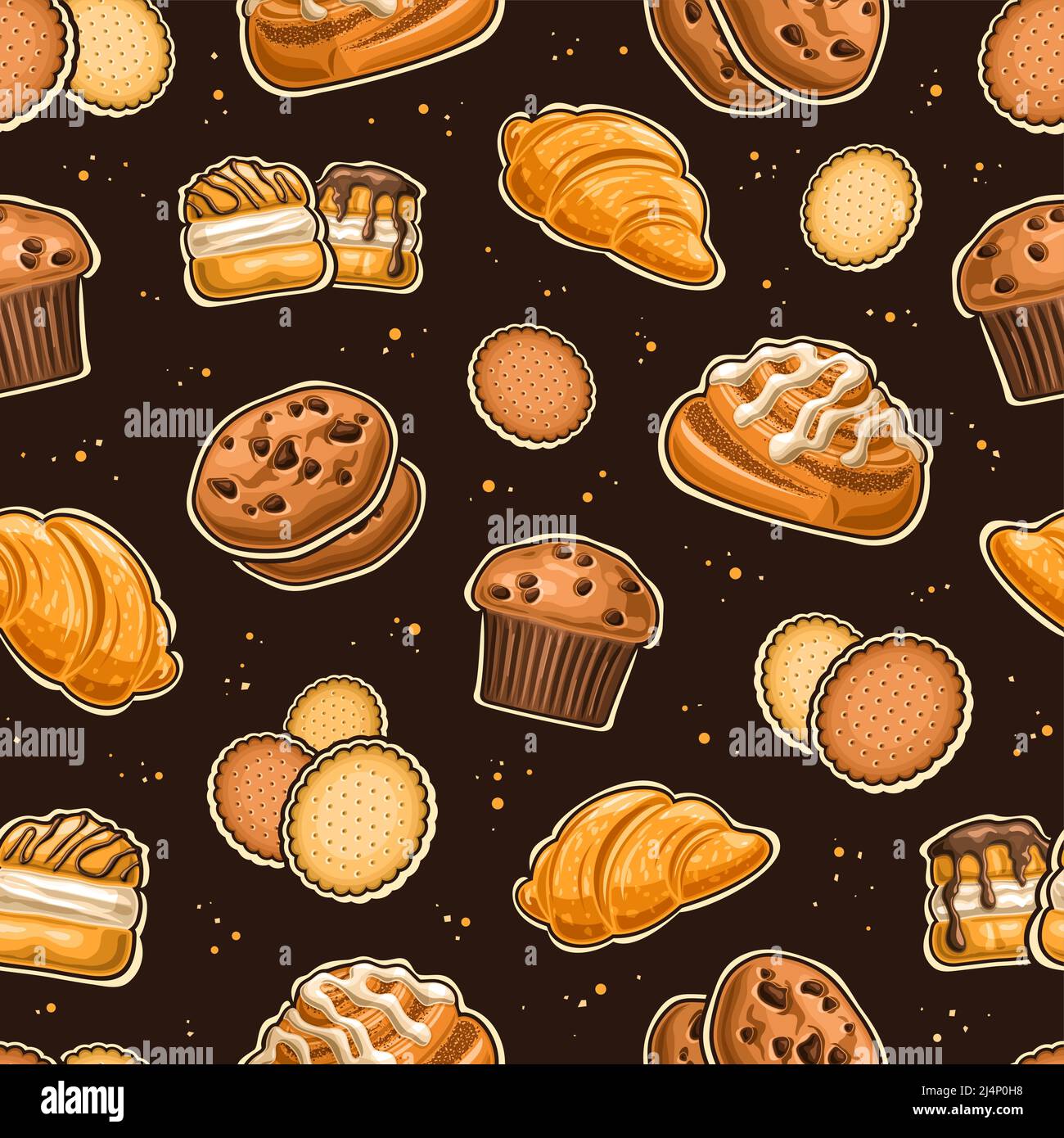 Vector Baked Goods Seamless Pattern, repeating background with set of ...