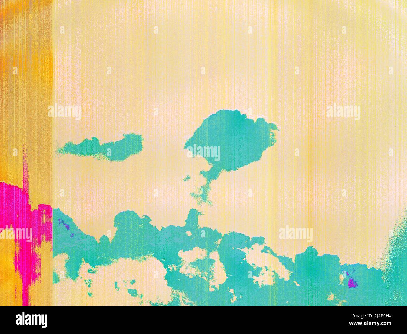 Digital glitch of graphic image consisting of green and red spots on a ...