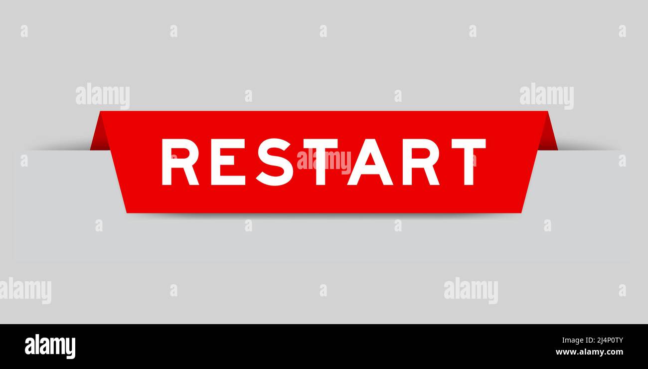 Red color inserted label with word restart on gray background Stock ...