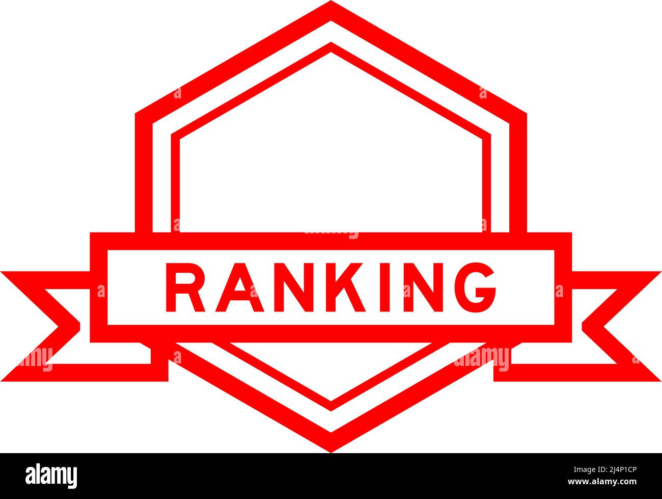 Vintage red color hexagon label banner with word ranking on white ...