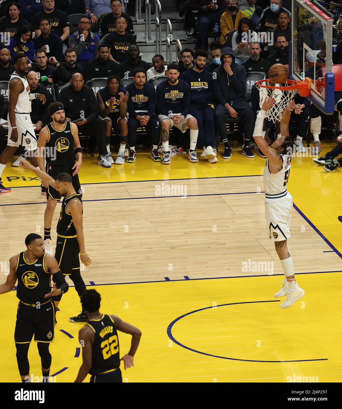 Chase Centre, CA, 16th April 2022:Viatko Cancer of Denver Nuggets takes ...