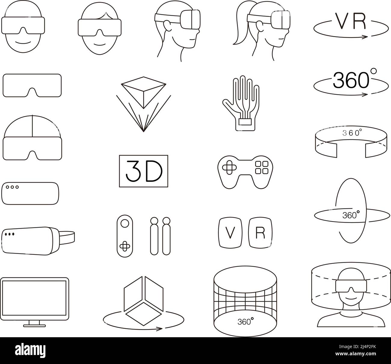 Virtual reality line icon set. vector illustrator Stock Vector Image ...